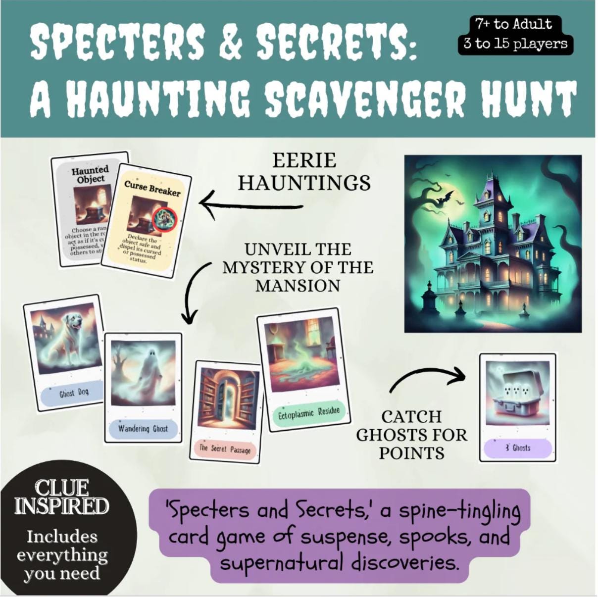Printable Haunted Mansion Card Game, Ghost Catching Game, Mystery Card ...