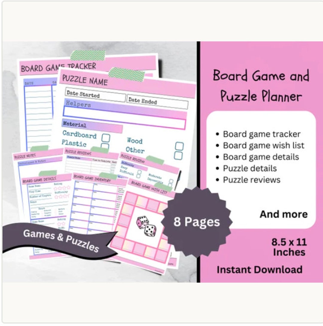 PINK Printable Board Game Planner, Gaming Journal for Rating and ...