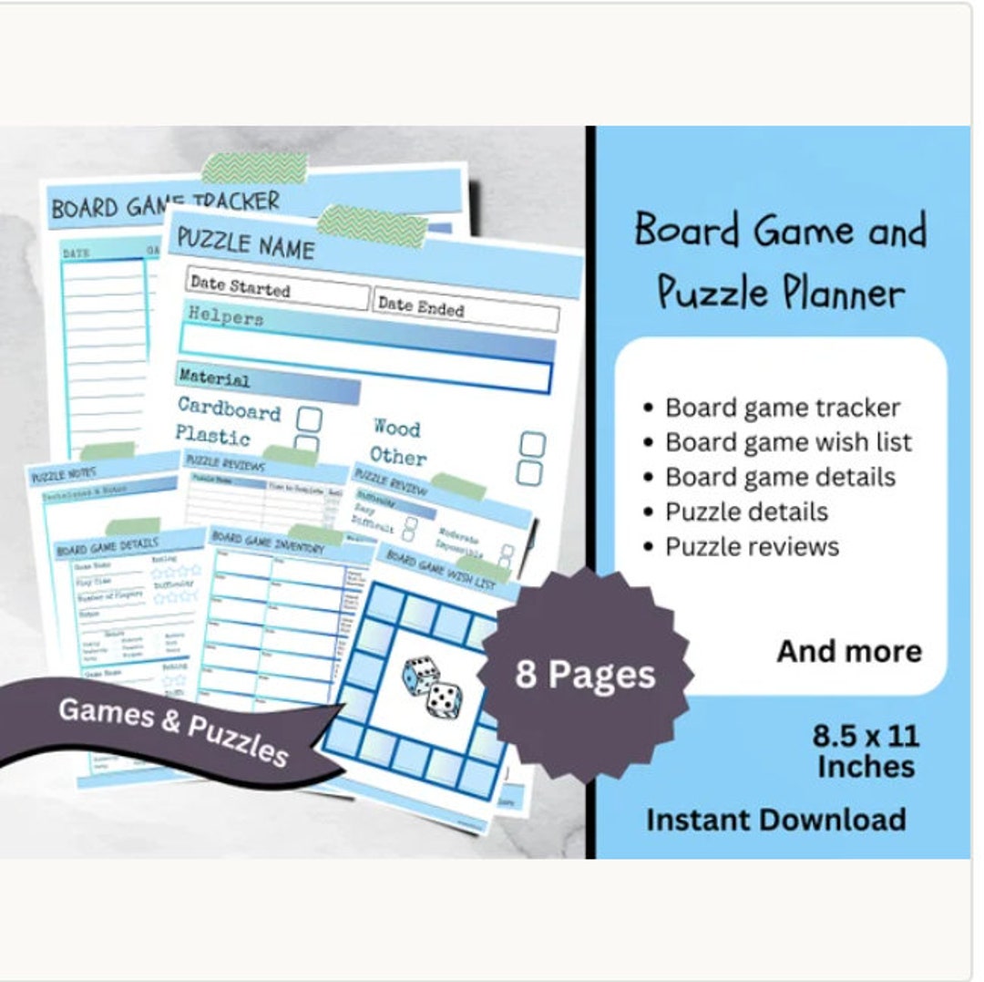 BLUE Printable Board Game Planner, Gaming Journal for Rating and ...