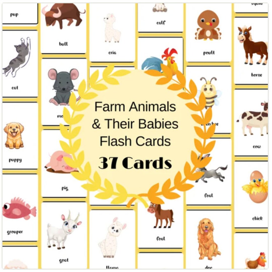 37 Farm Animals & Their Babies Flashcards, Barnyard Animals, Printable ...