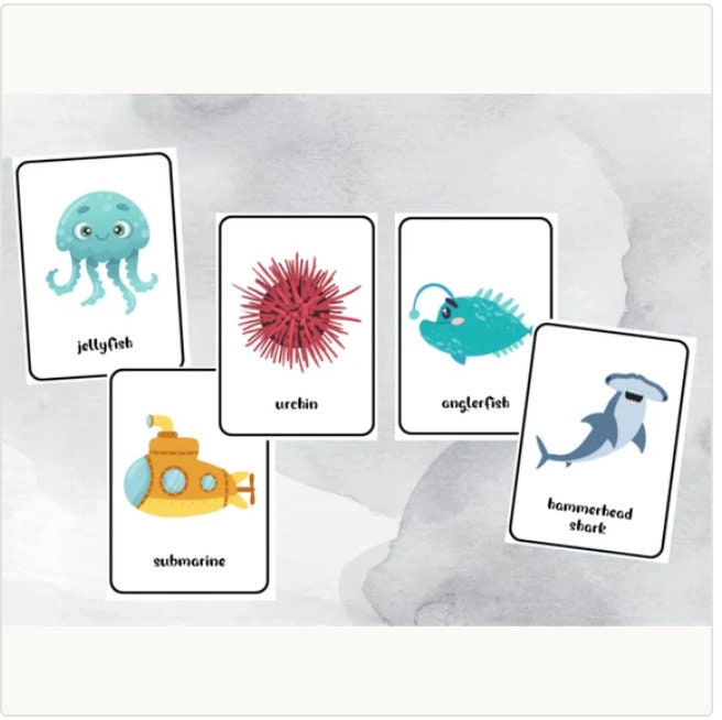 40 Under the Sea Flash Cards, Ocean Animals Printables, Cute Water ...