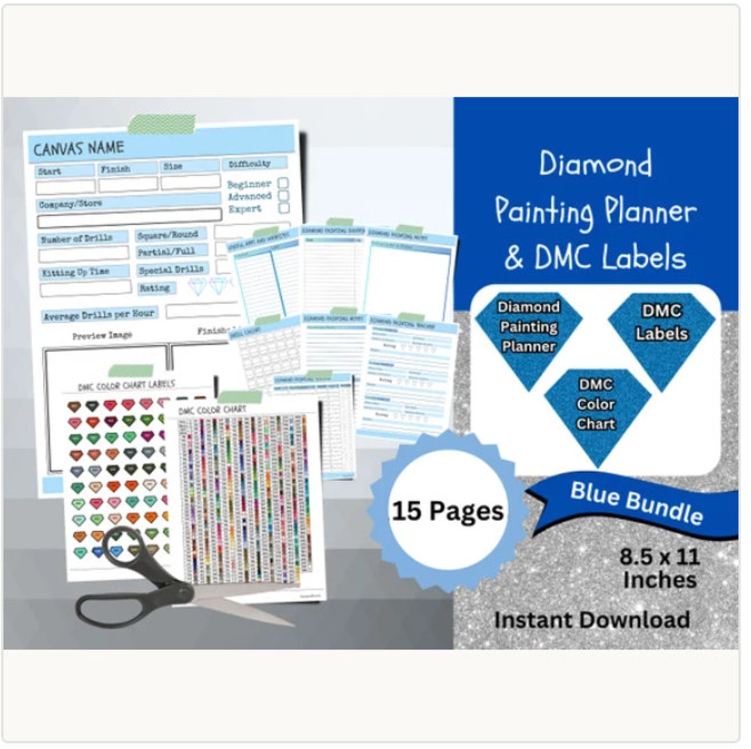 BLUE BUNDLE Printable Diamond Painting Planner, Paint With Diamonds ...