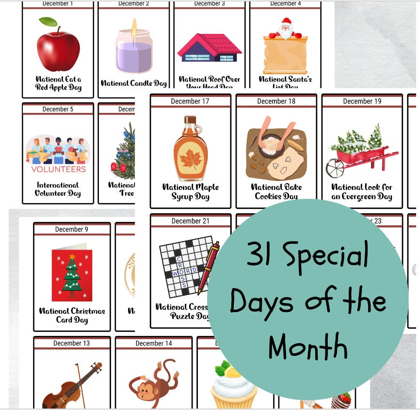 December National Days Flashcards and FREE Undated December Printable ...