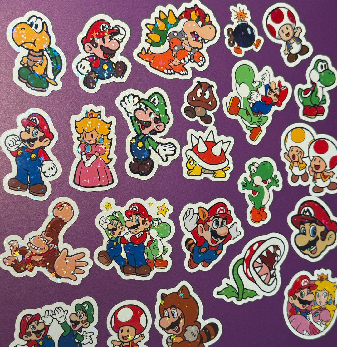Holographic Super Mario and Friends **WATERPROOF** Vinyl Stickers. This ...