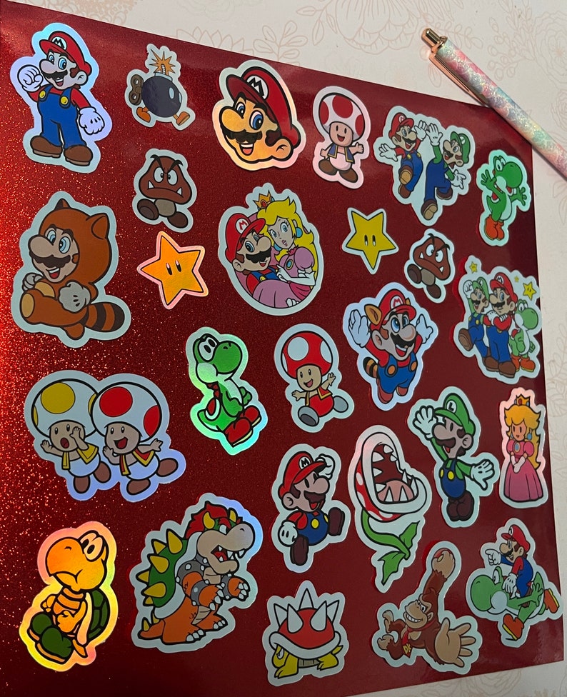 Holographic Super Mario and Friends WATERPROOF Vinyl Stickers. This is ...