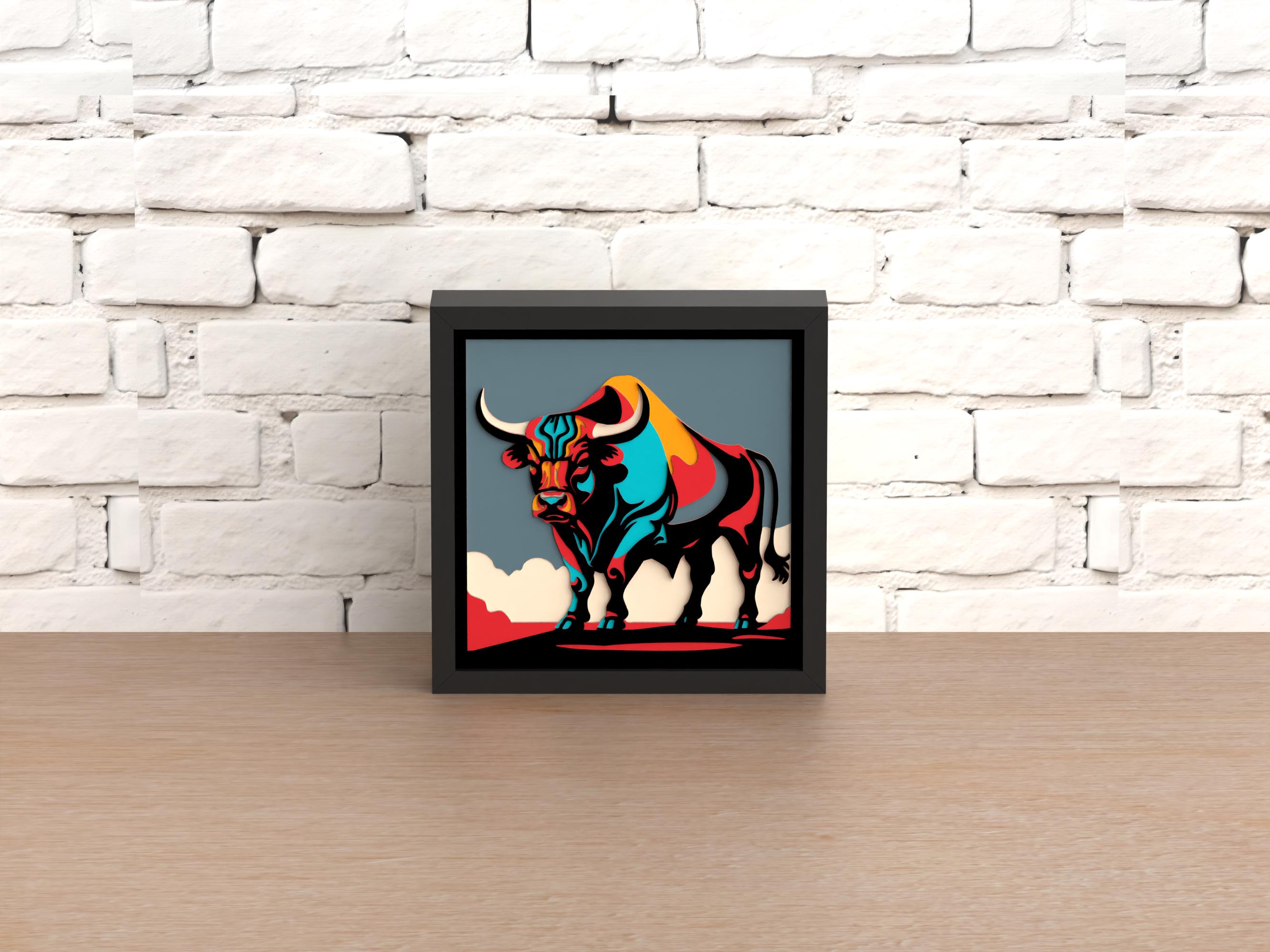 Layered Bull Shadow Box SVG DXF File: Laser Cut DIY Decor (digital ...