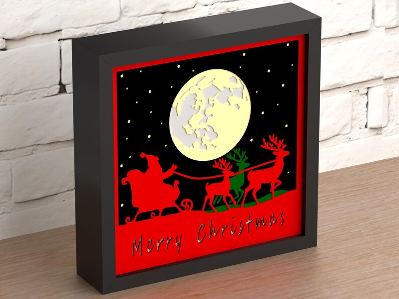 Santa Sleigh Shadow Box SVG: 3D Layered Christmas Scene (digital ...