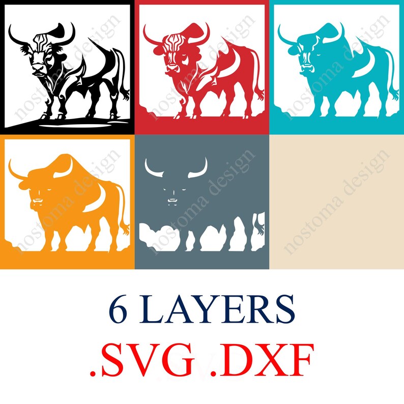 Layered Bull Shadow Box SVG DXF File: Laser Cut DIY Decor (digital ...