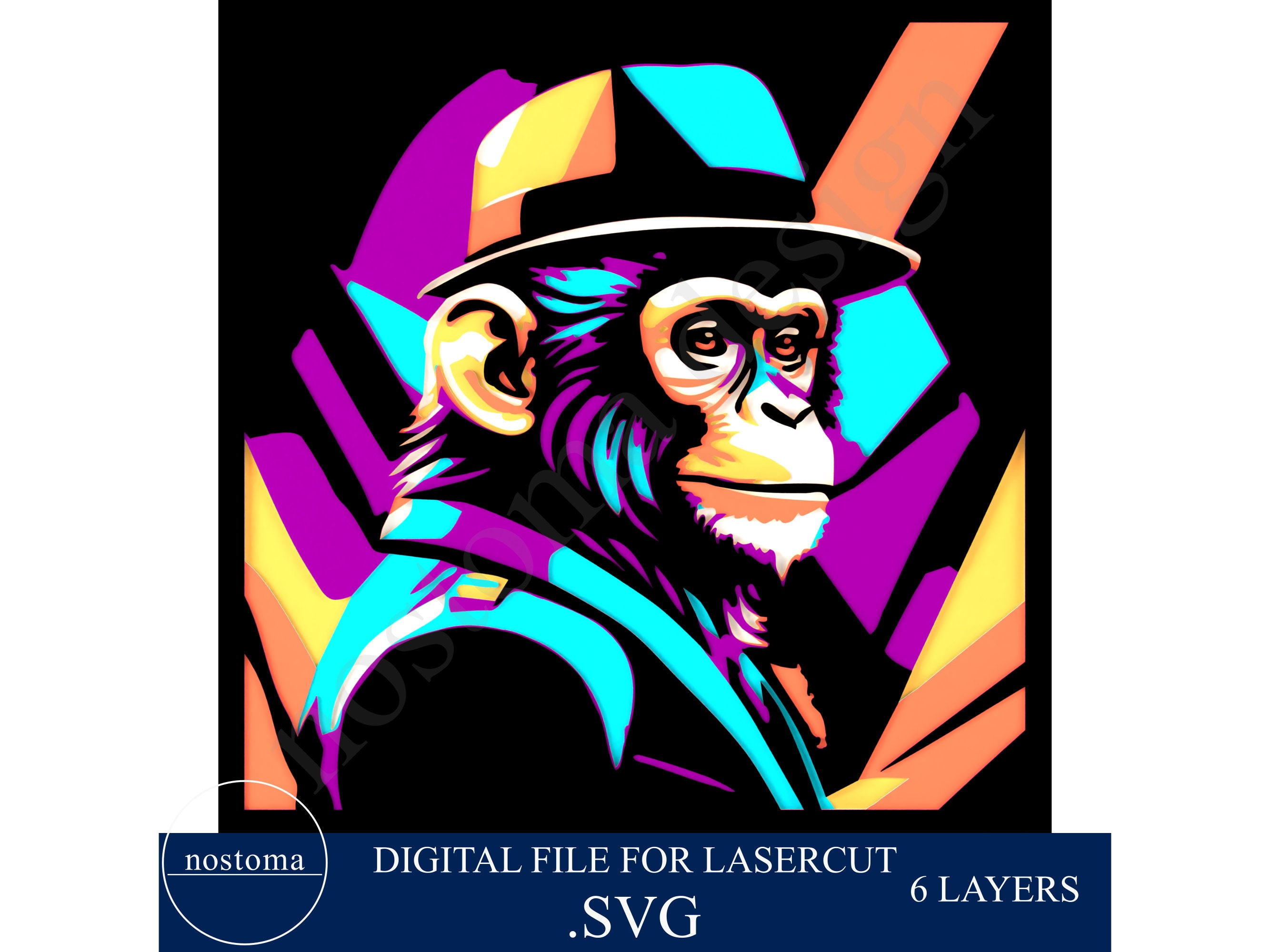 Lasercut Multilayer Monkey Cardstock Svg Abstract Animal Layered ...