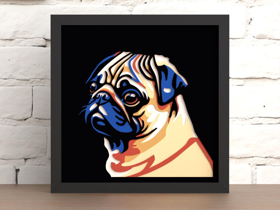 Pug Portrait Shadow Box Laser Cut Files: 3D SVG DXF (digital Download ...