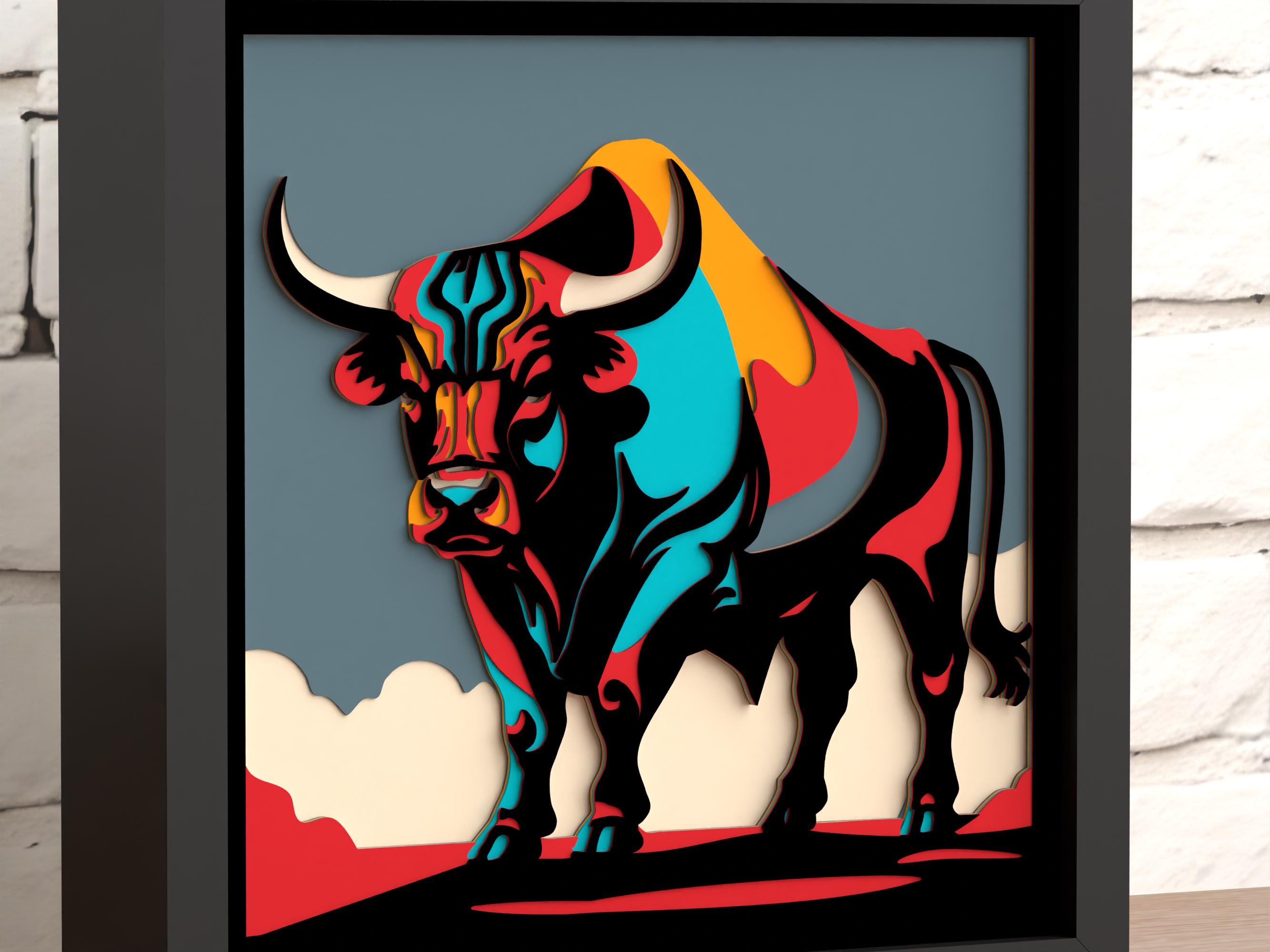 Layered Bull Shadow Box SVG DXF File: Laser Cut DIY Decor (digital ...