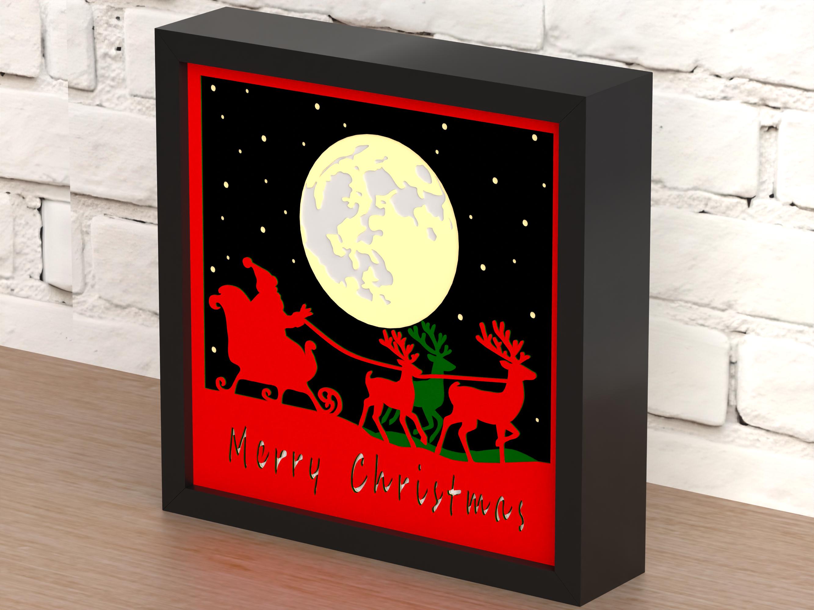Santa Sleigh Shadow Box SVG: 3D Layered Christmas Scene (digital ...