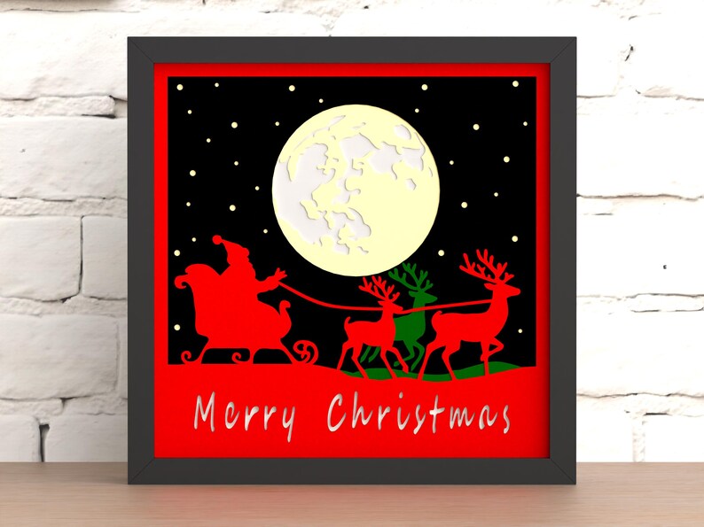 Santa Sleigh Shadow Box SVG: 3D Layered Christmas Scene (digital ...