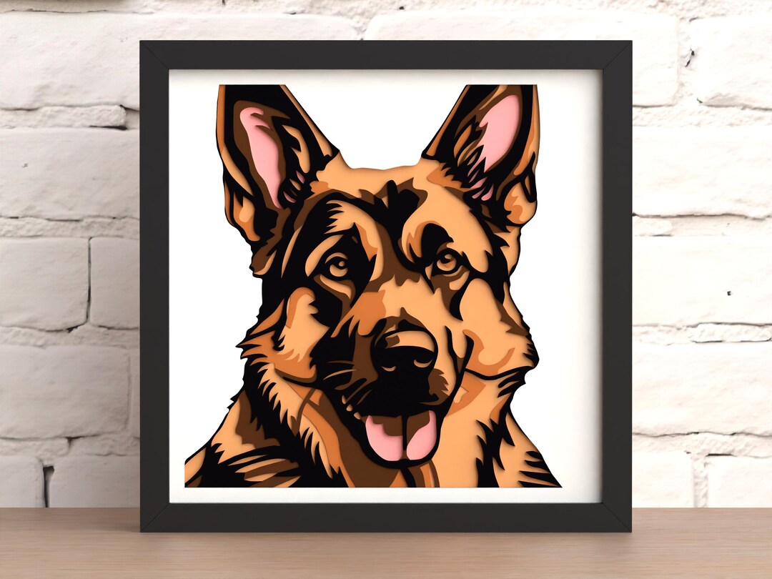 German Shepherd Shadow Box Dog : Layered 3D Pet Portrait (SVG, DXF) - Etsy