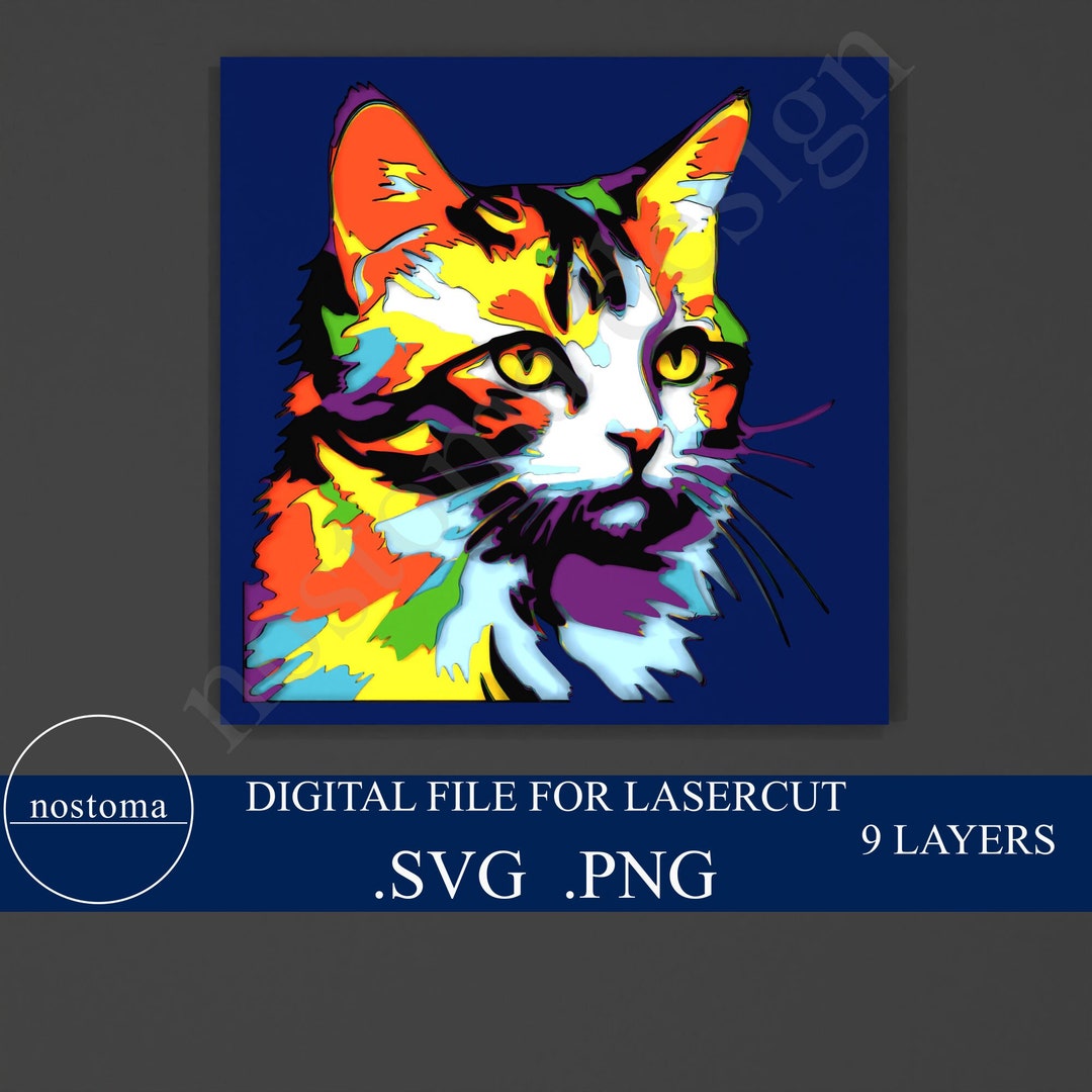 Colorful Cat Laser Cut File & Poster Laser Cut Wall Art Wood Wall Art ...