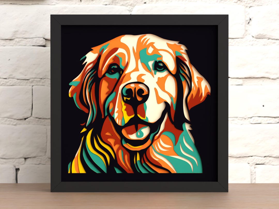 Golden Retriever Shadow Box SVG: Layered Pet Portrait (digital Download ...