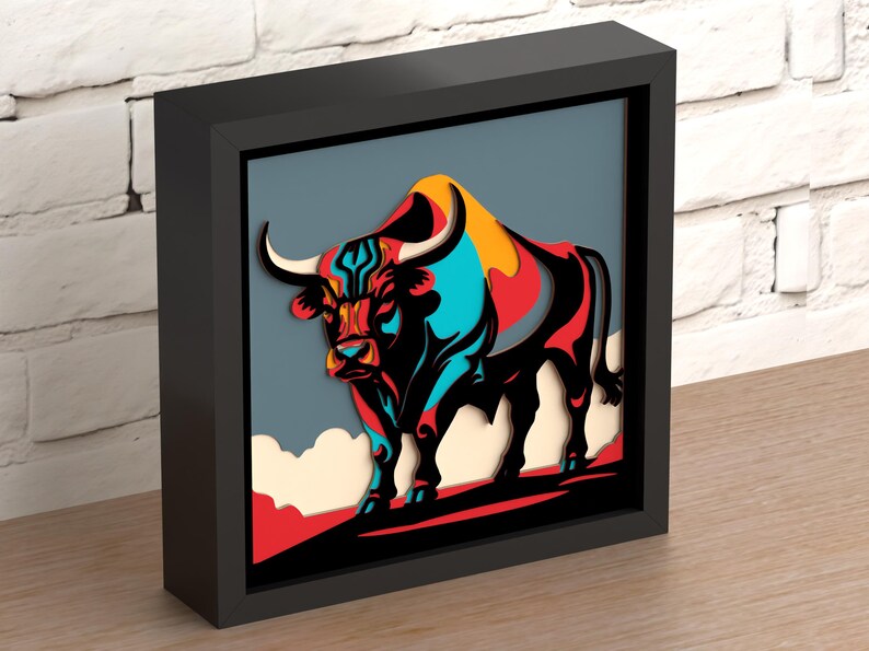 Layered Bull Shadow Box SVG DXF File: Laser Cut DIY Decor (digital ...