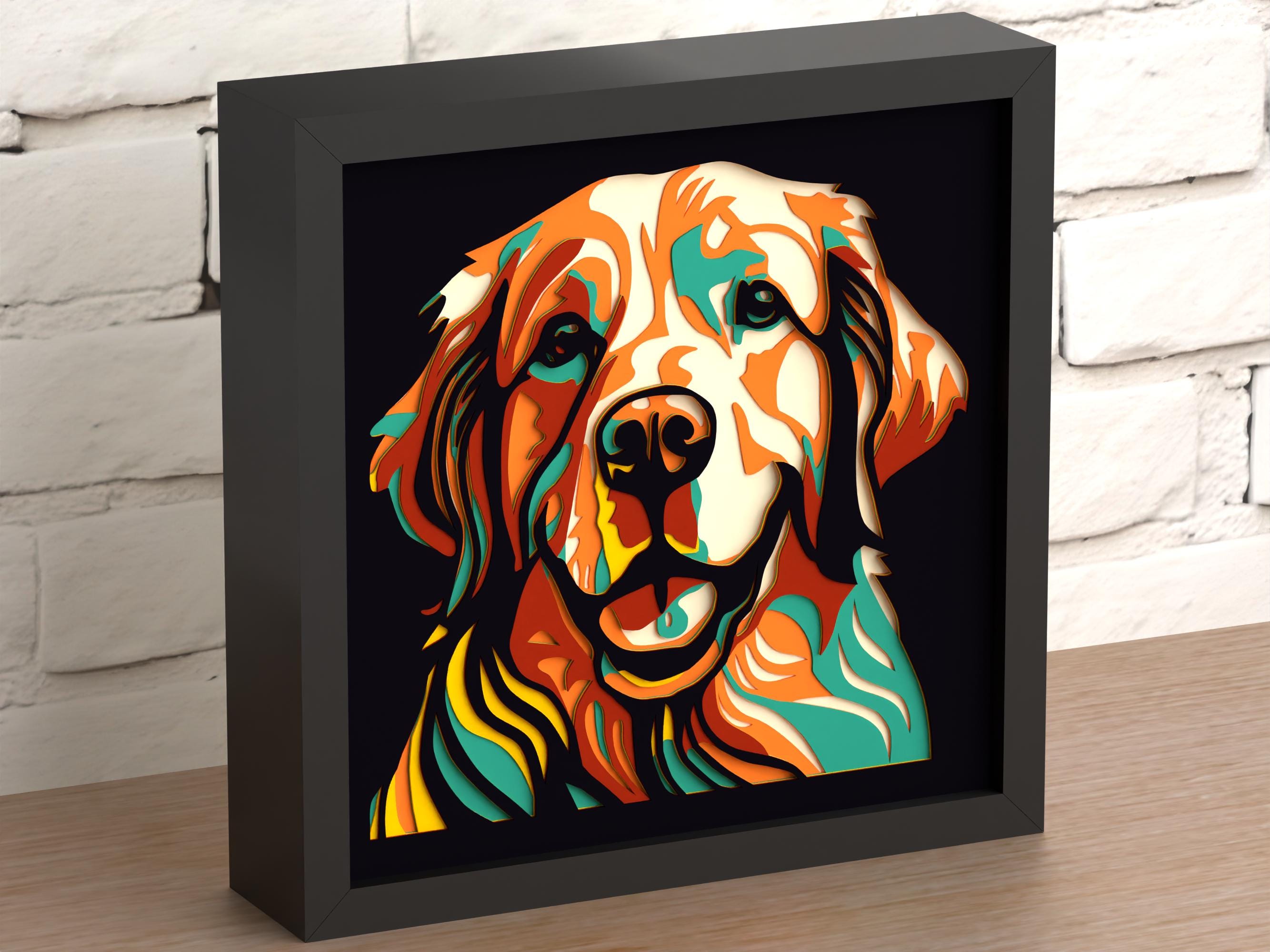 Golden Retriever Shadow Box SVG: Layered Pet Portrait (digital Download ...