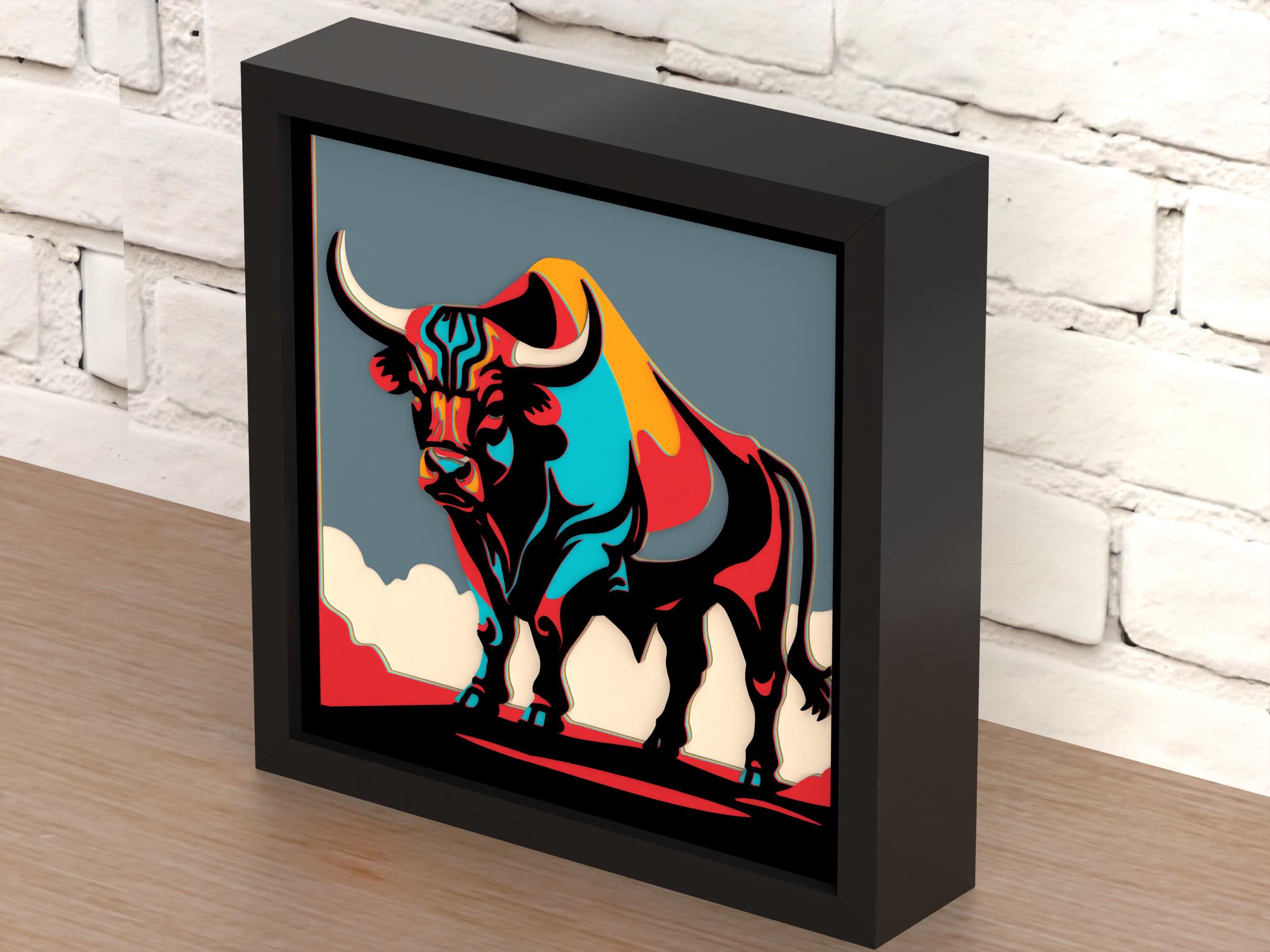 Layered Bull Shadow Box SVG DXF File: Laser Cut DIY Decor (digital ...