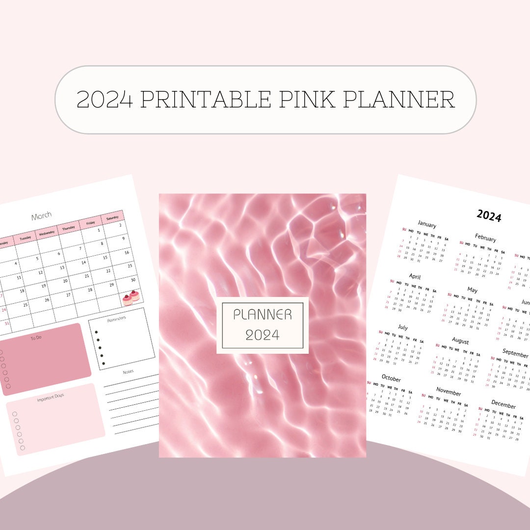 Printable 2024 Pink Monthly Planner - Etsy