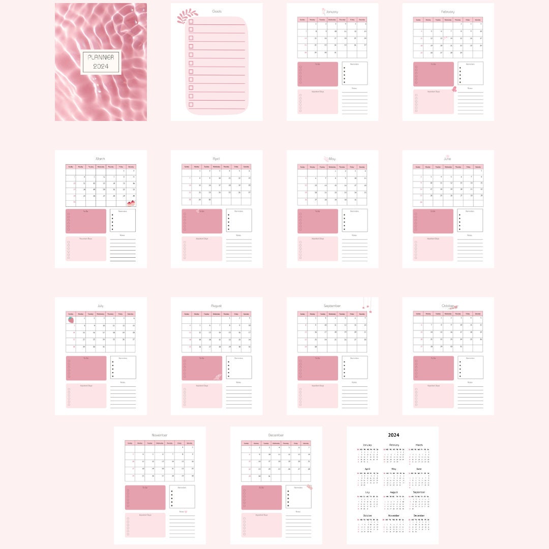 Printable 2024 Pink Monthly Planner - Etsy