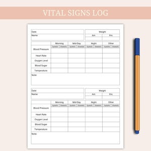 Vital Signs Log Printable, Daily Vitals Tracker for Nurse, Blood ...