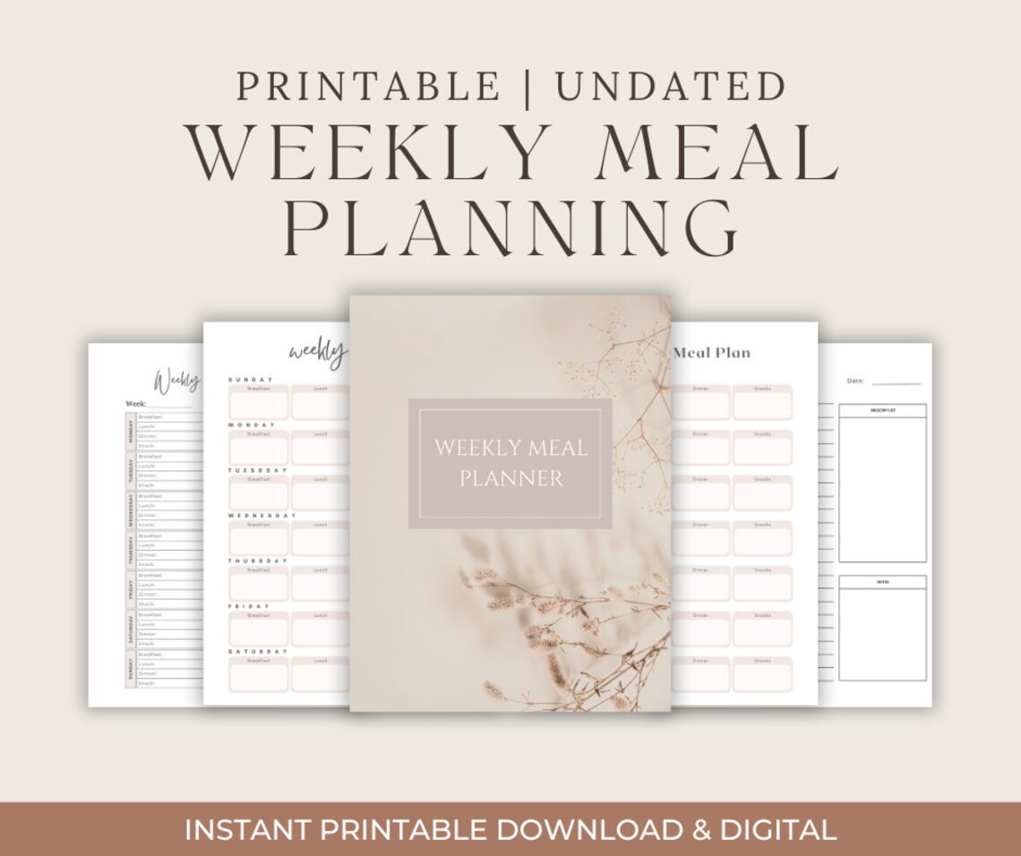 Weekly Meal Planner With Grocery List Printable Template, Food Planner ...
