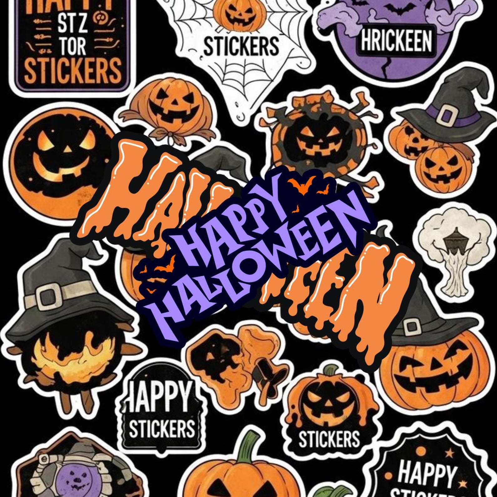 Halloween Sticker Pack | Cute Spooky Stickers | Ghost Pumpkin Witch Cat ...