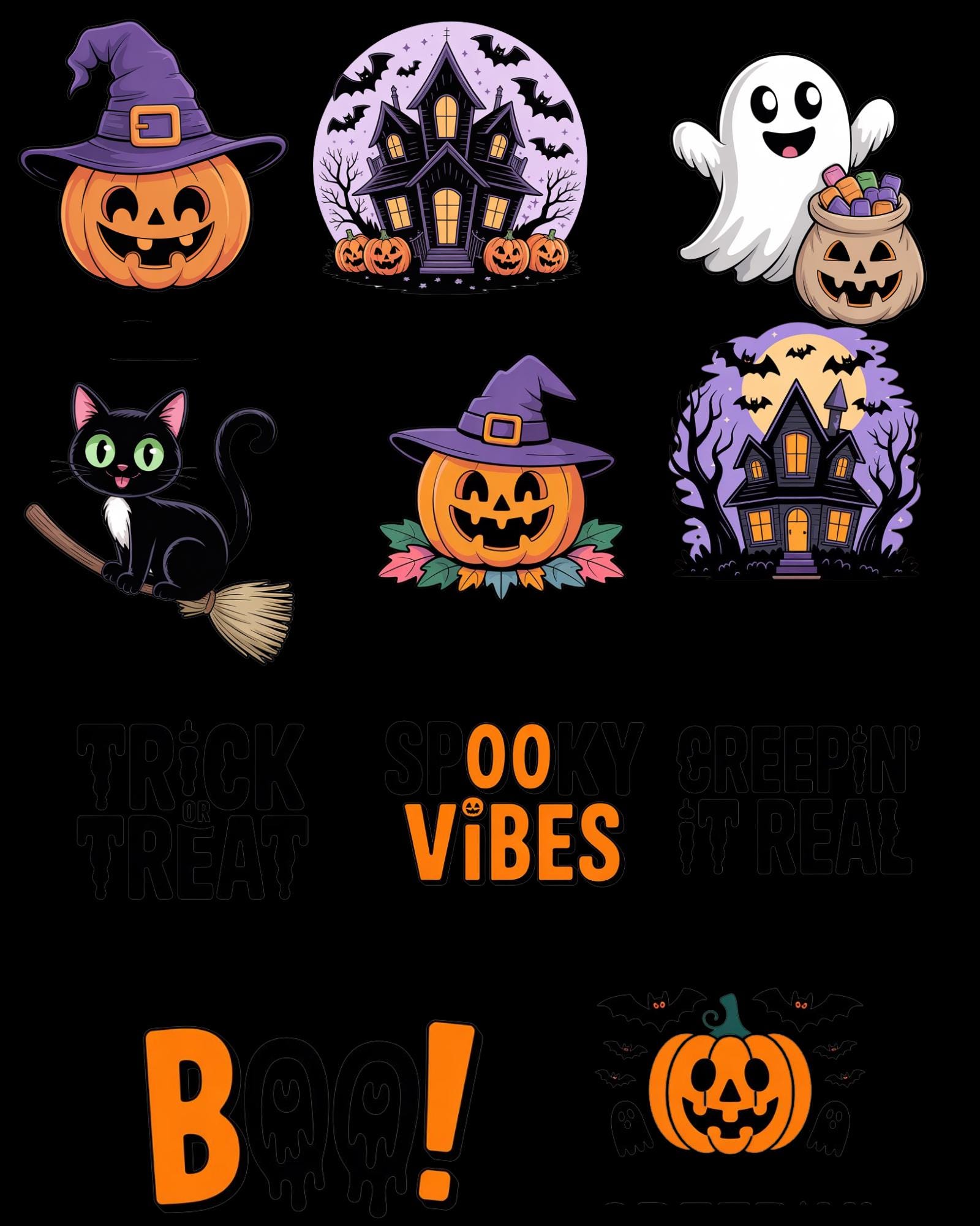 Halloween Sticker Pack | Cute Spooky Stickers | Ghost Pumpkin Witch Cat ...