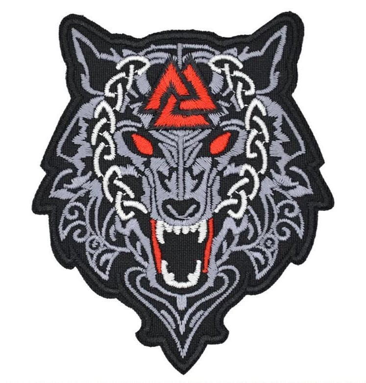 Fenrir Head Valknut Patch - Wolf Fenrisúlfr Norse Mythology Viking Odin ...