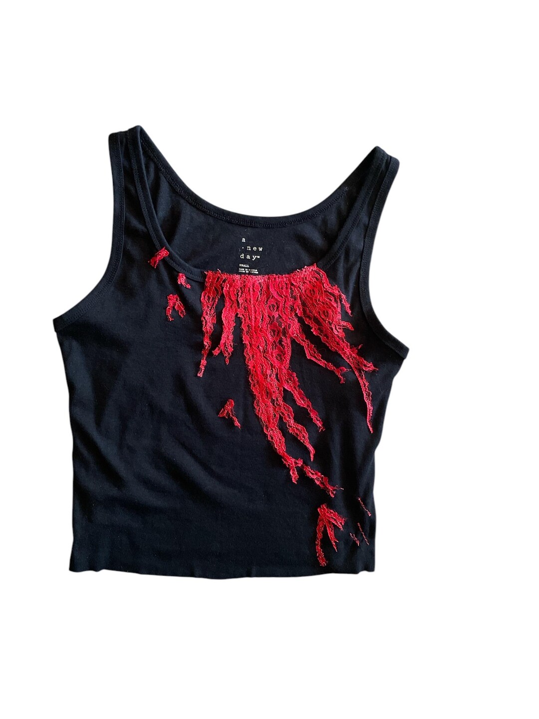 Blood Spatter Red Lace Upcycled Black Tank Top - Etsy