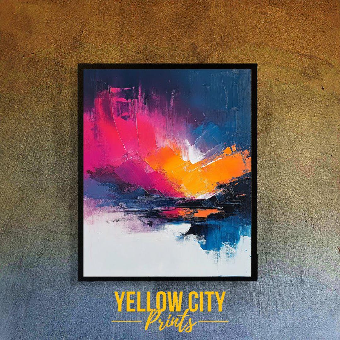 Abstract Digital Wall Art Print, Vibrant Sunset Canvas Art, Modern Home ...