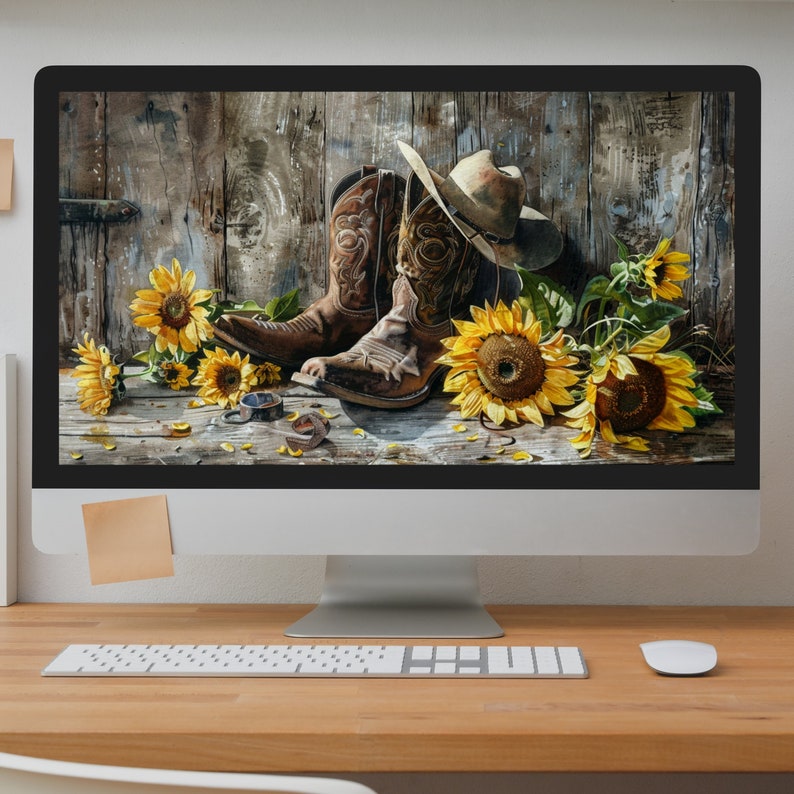 Rustic Sunflower Cowboy Boots Hat, Western Farmhouse Desktop Wallpaper ...