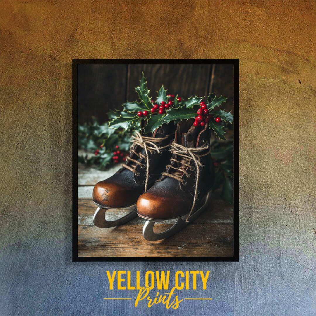 Vintage Ice Skates Christmas Wall Art, Rustic Holiday Decor, Winter ...