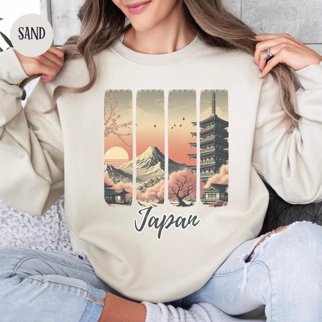 Japan Sweatshirt, Mt Fuji Landscape, Cherry Blossom Sweater, Gift for ...