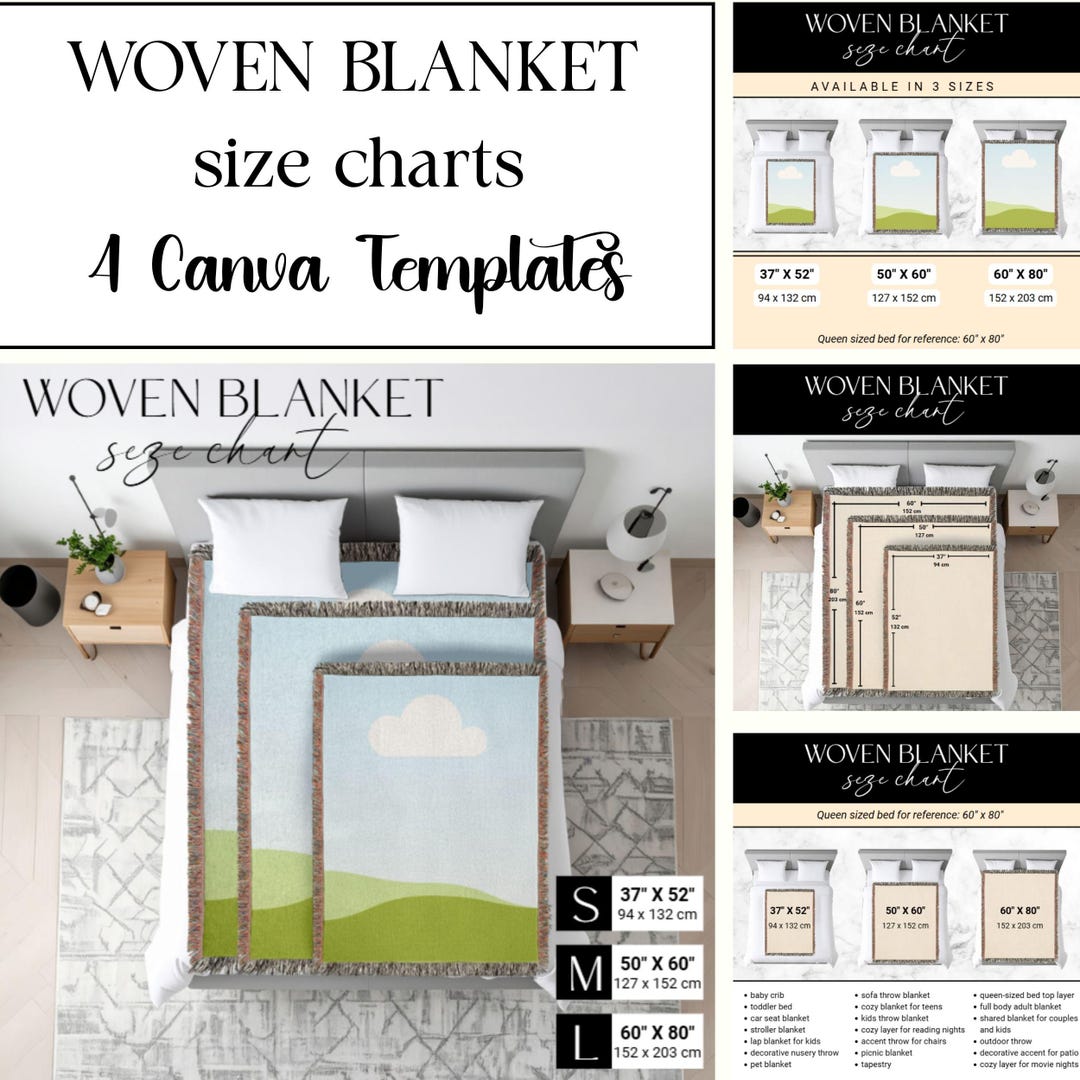 Woven Blanket Size Chart Canva Templates, Printify, Shine-on, Gooten - Etsy