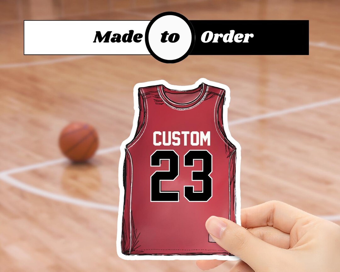 Personalized Basketball Jersey Sticker - Hand Drawn, Custom Name Jersey ...