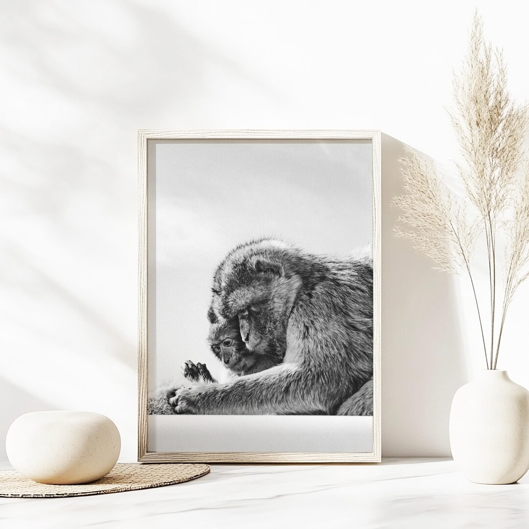 Monkey Print Cute Nursery Wall Art Mother and Baby Decor Jungle Safari ...