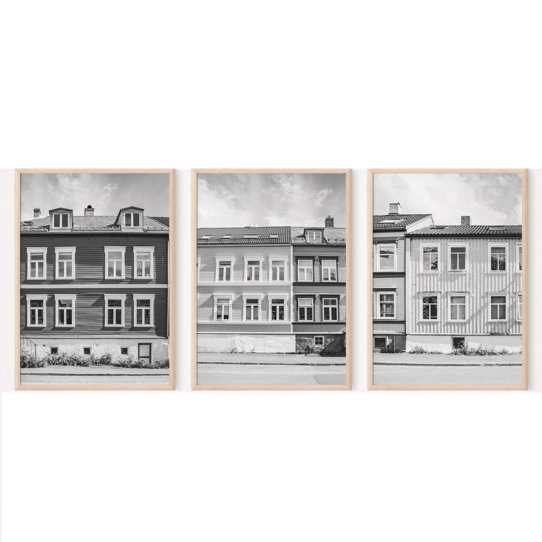 Trondheim Printable City Scape Norway Wooden Houses Architecture Set of ...
