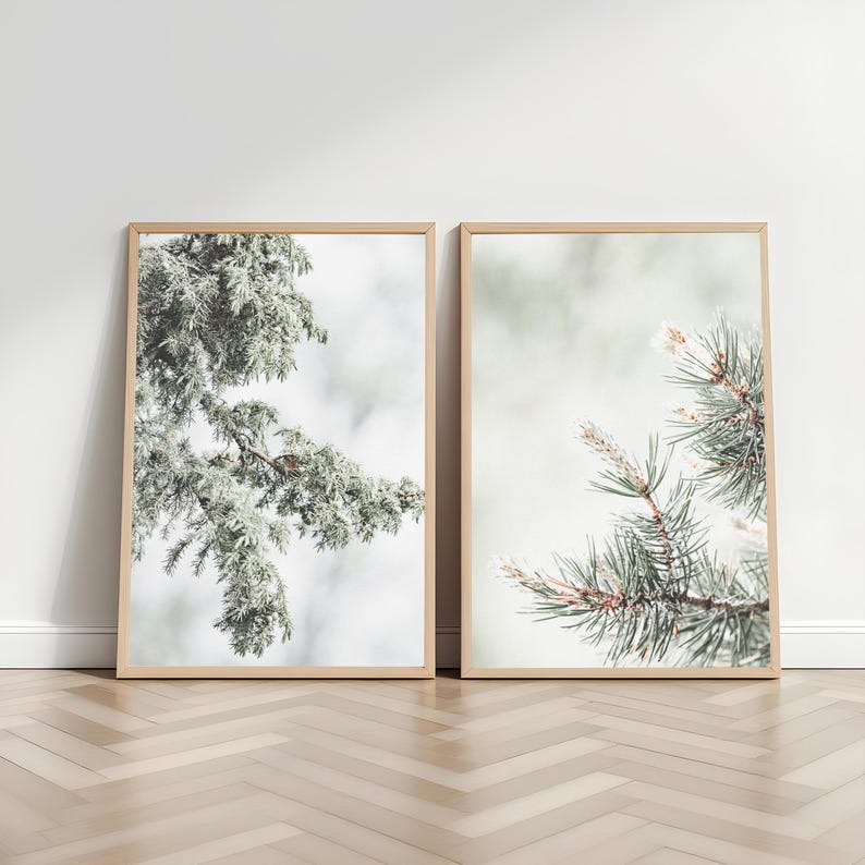 Pine Tree Branch Print Set of 3 Prints: Minimalist Christmas Holiday ...