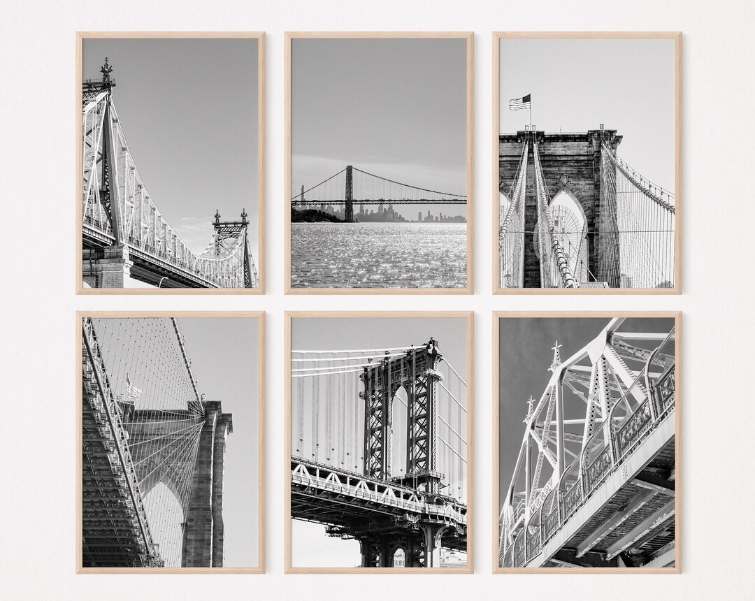 Printable Set of 6 Bridges of New York Photography Black White Wall ...