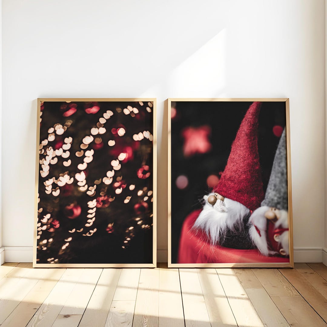 Scandi Gnome Christmas Decor Scandinavia Holiday Print Set of 2 Wall ...