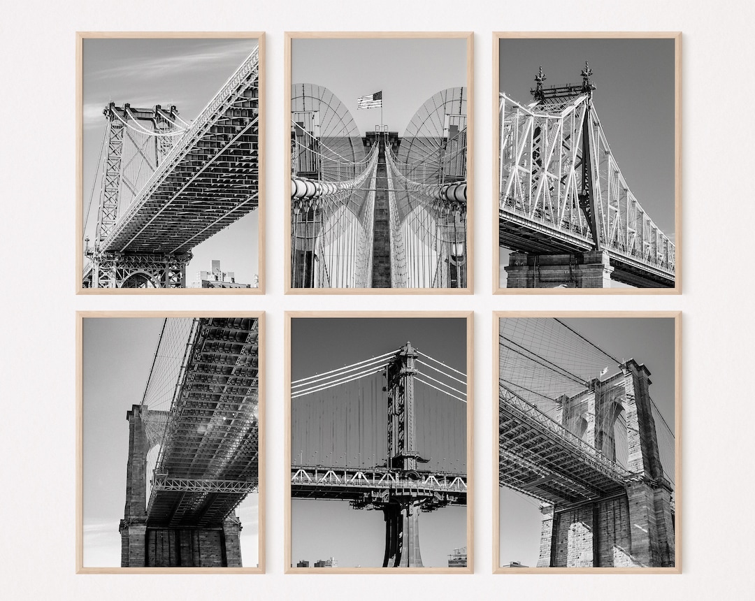 Set of 6 Printable Bridges of New York Photo Black White Wall Posters ...