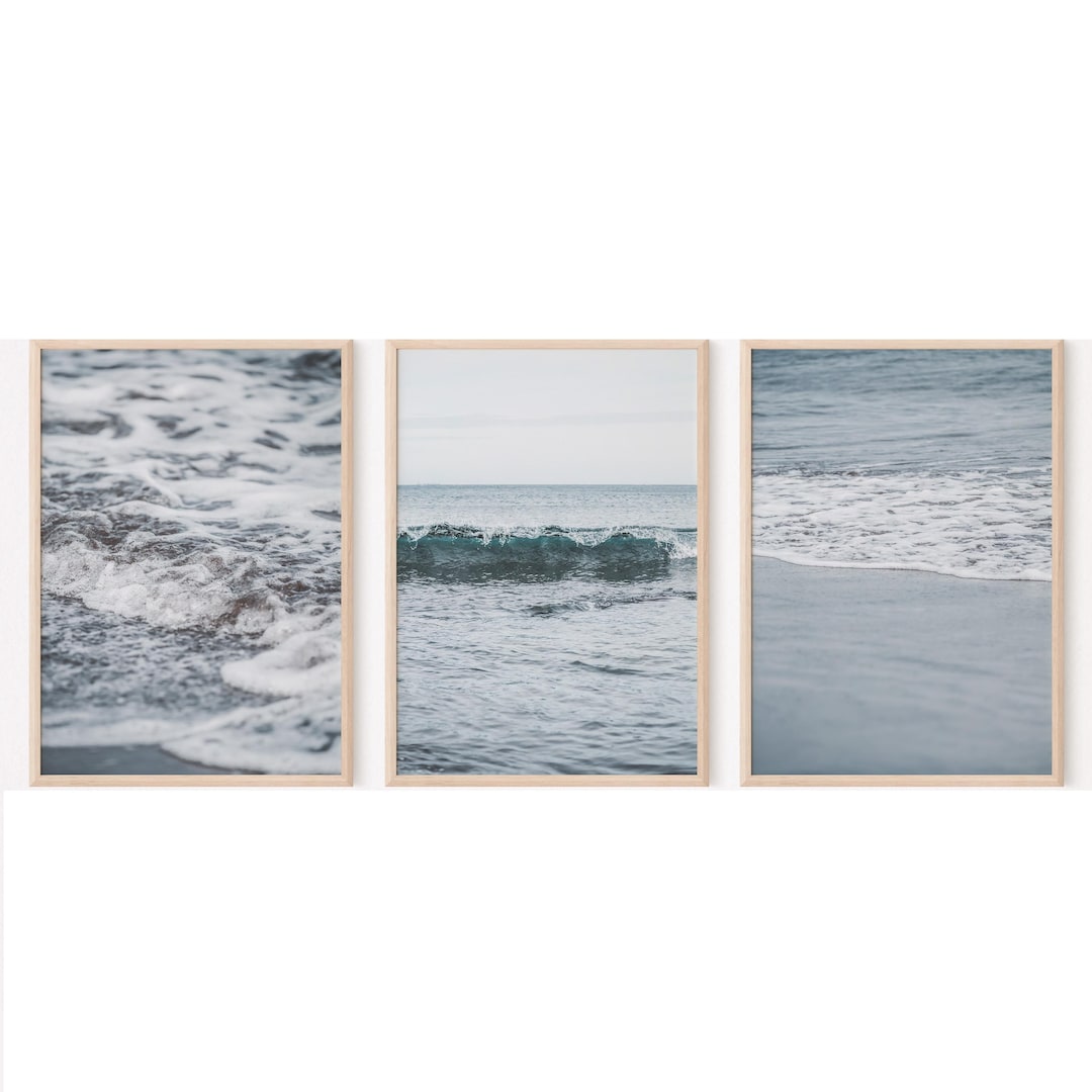 Modern Seascape Three Pieces Art Pastel Ocean Art Ocean Print Set Beach ...