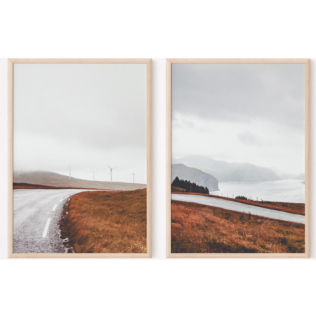 Nordic Mountain Road Print Set: Boho Scandinavia Wall Art (digital ...
