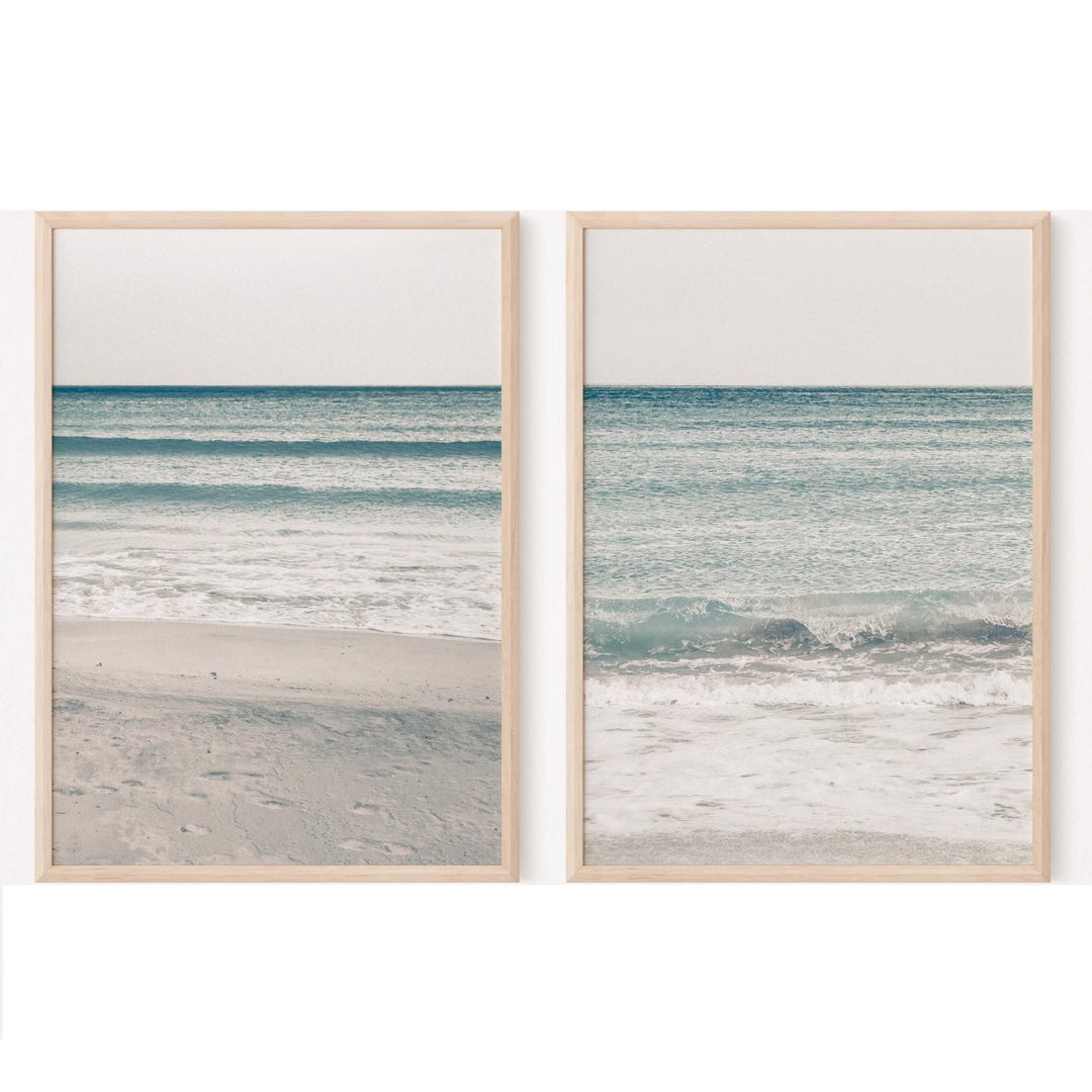Pastel Ocean Art 2 Piece Wall Art Coastal Print Set Beach Poster Boho ...