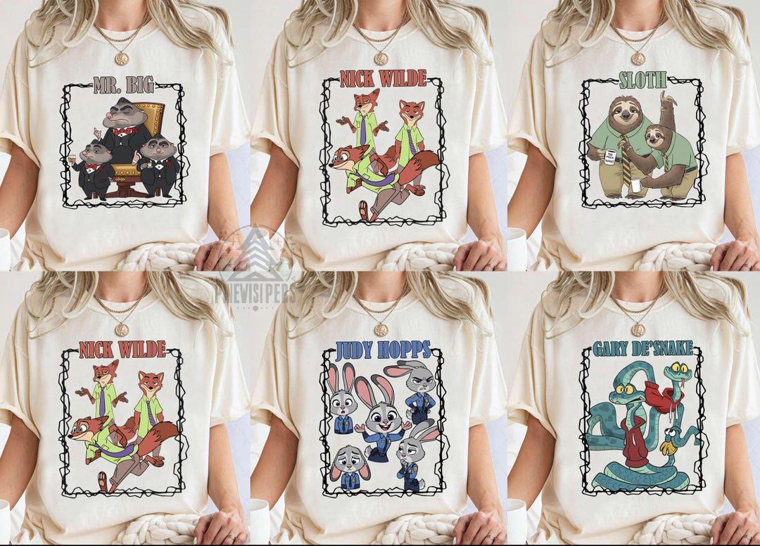 Retro Zootopia Character Group Shirt, Chief Bogo Finnick Flash Gary ...