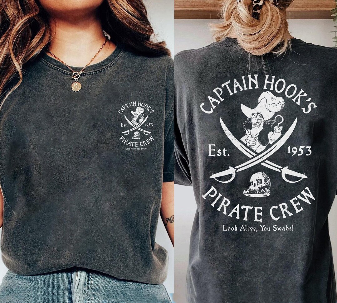 2-sided Captain Hook Pirate Crew Est 1953 T-shirt, Peter Pan Neverland ...