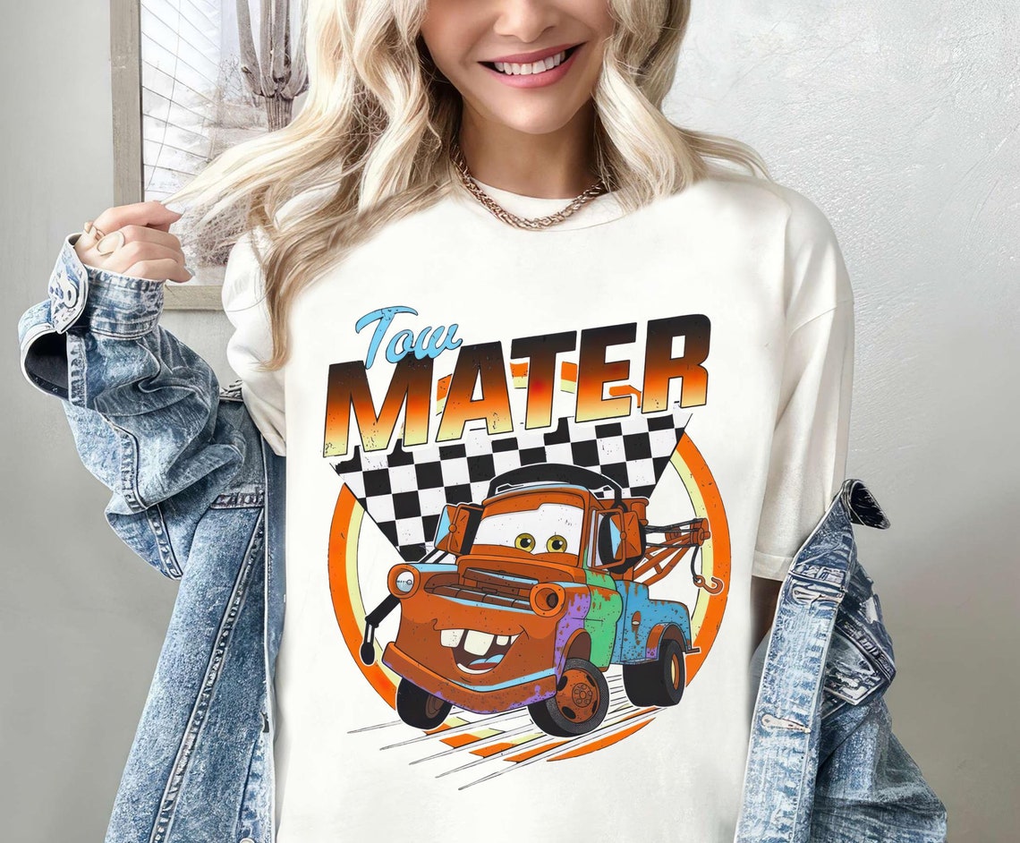 Retro 90S Disney Cars Tow Mater Checkerboard Racing Shirt, Tow Mater ...