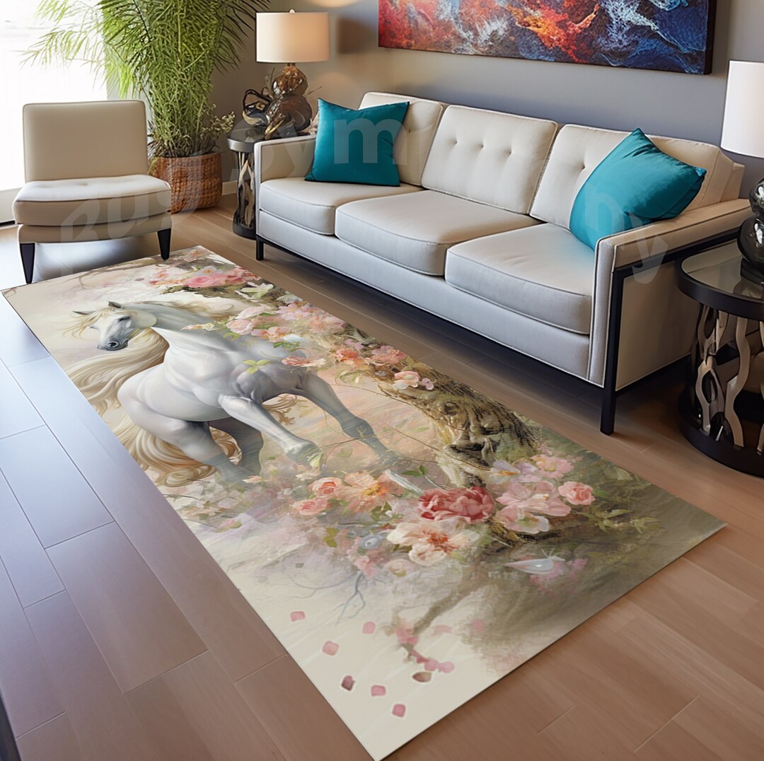 The Spring and Horse Rug, Modern Horse Living Room Rug, Horse Rug, Wild ...